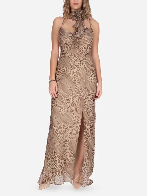 BLUGIRL Leopard/cheetah Print Maxi Dress With Halter Neck And Open Back