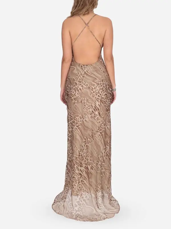 BLUGIRL Leopard/cheetah Print Maxi Dress With Halter Neck And Open Back