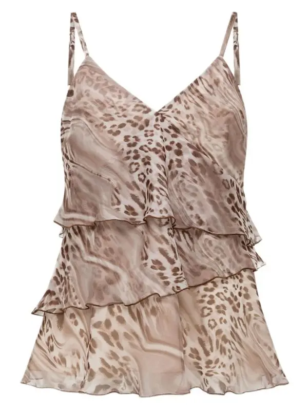 BLUGIRL Tiered Ruffle Animal Print Chiffon Camisole - Multi