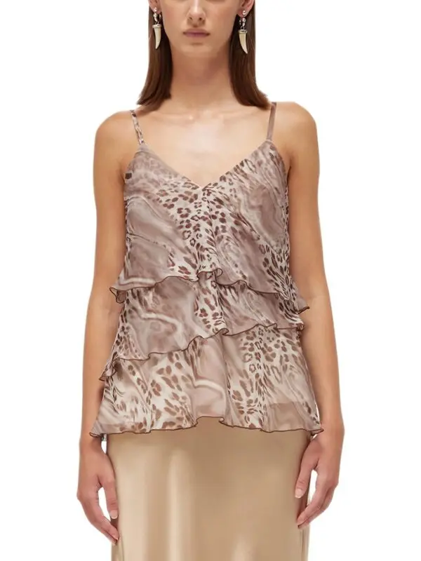 BLUGIRL Tiered Ruffle Animal Print Chiffon Camisole
