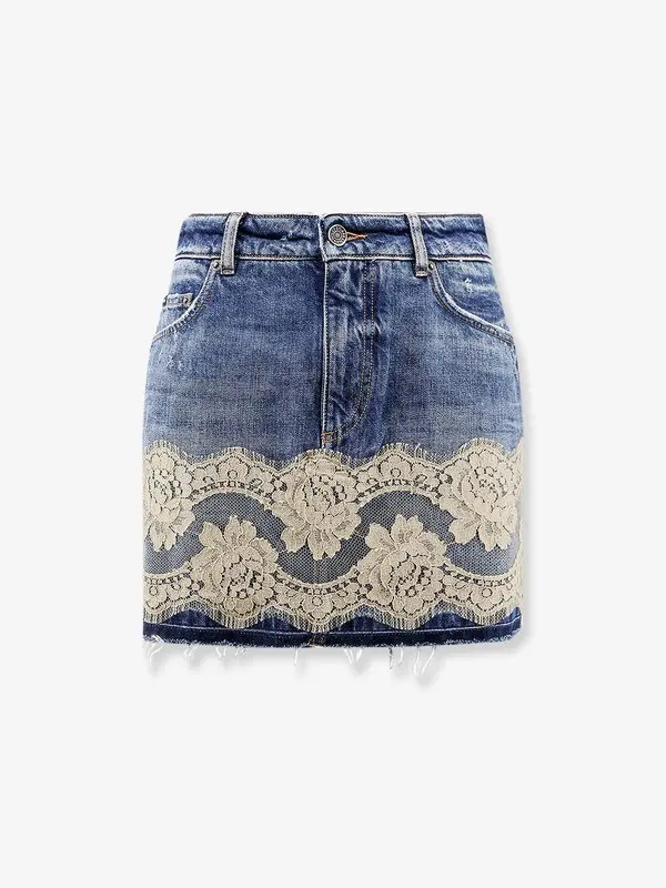 Dolce & Gabbana Denim Skirt With Lace Trim