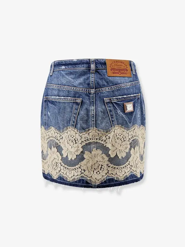 Dolce & Gabbana Denim Skirt With Lace Trim