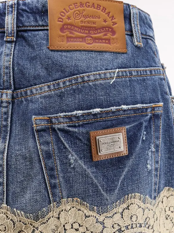 Dolce & Gabbana Denim Skirt With Lace Trim