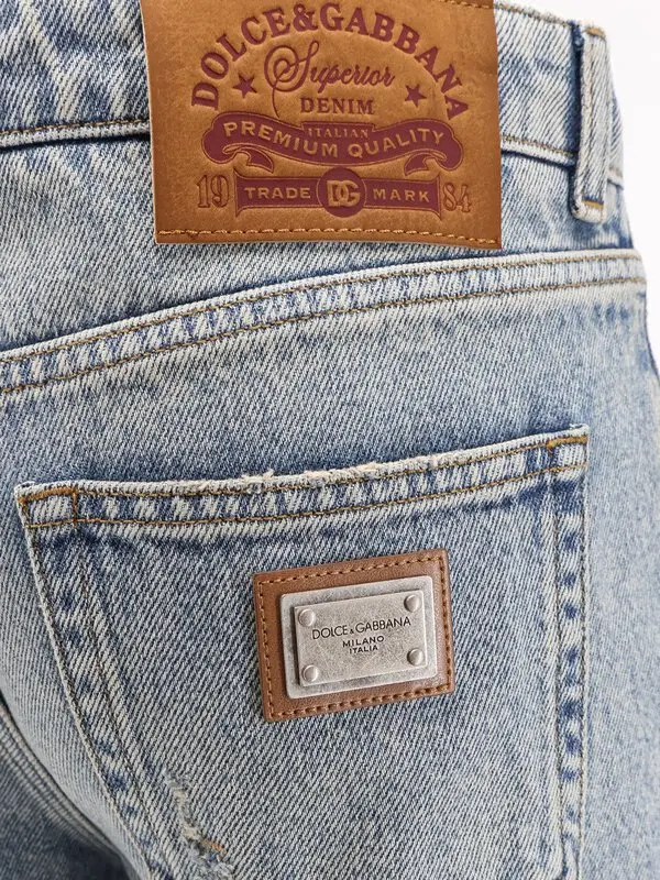 Dolce & Gabbana Low-rise Denim Jeans With Metal Logo Tag - Blue