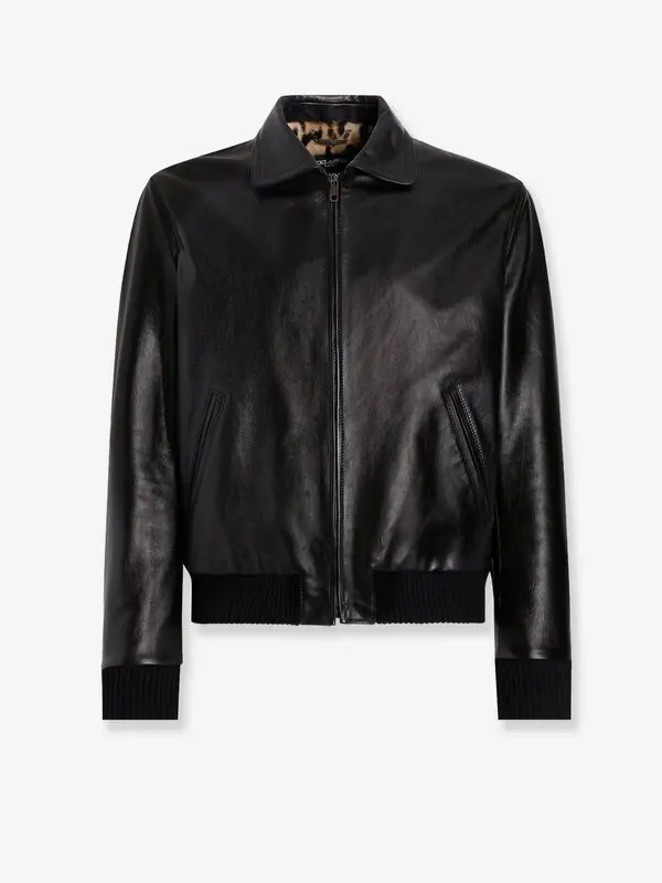 Dolce & Gabbana Leather Jacket With Animalier Lining