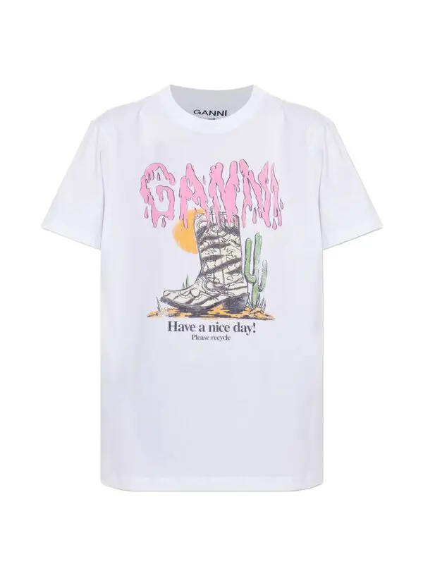 GANNI Printed Cotton T-shirt - Multicolor