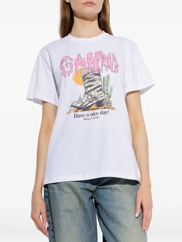 GANNI Printed Cotton T-shirt - Multicolor