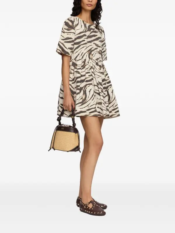 GANNI Zebra Print Cotton Mini Dress - Multicolor