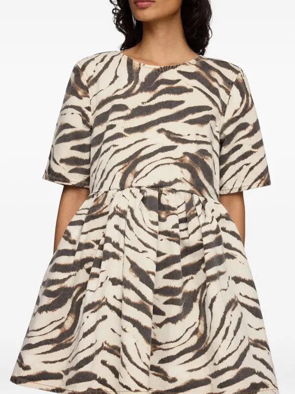 GANNI Zebra Print Cotton Mini Dress - Multicolor