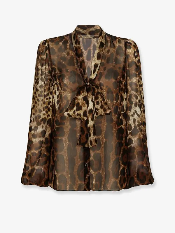 Dolce & Gabbana Chiffon Animal Print Long Sleeve Shirt