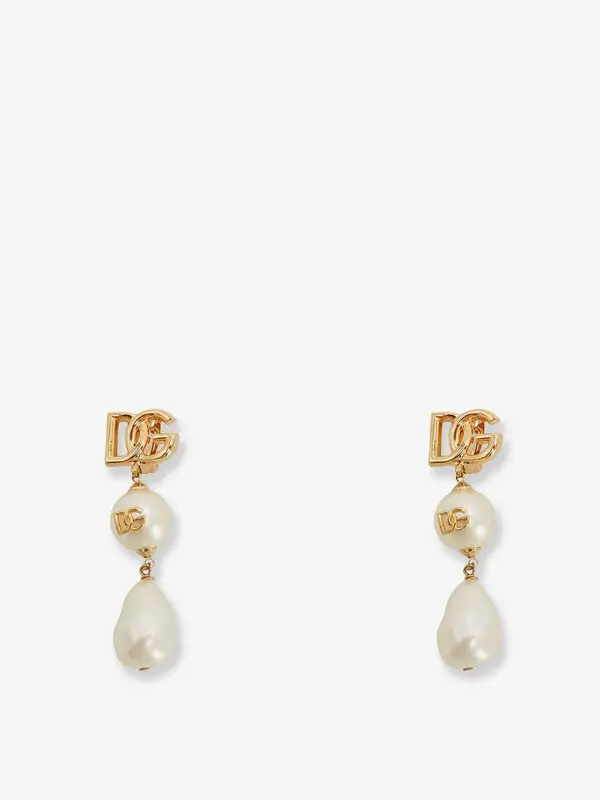 Dolce & Gabbana Brass Earrings With Dg Logo And Pearl Drops - Multicolor