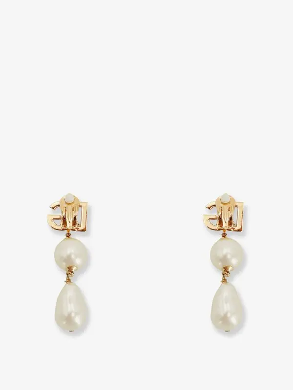 Dolce & Gabbana Brass Earrings With Dg Logo And Pearl Drops