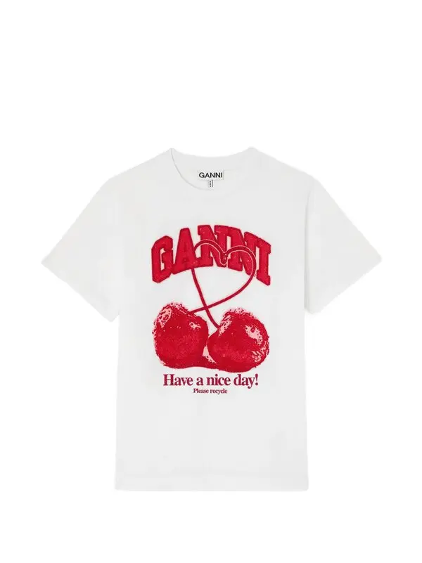GANNI Graphic Cherry Embellished Cotton T-shirt - Multicolor