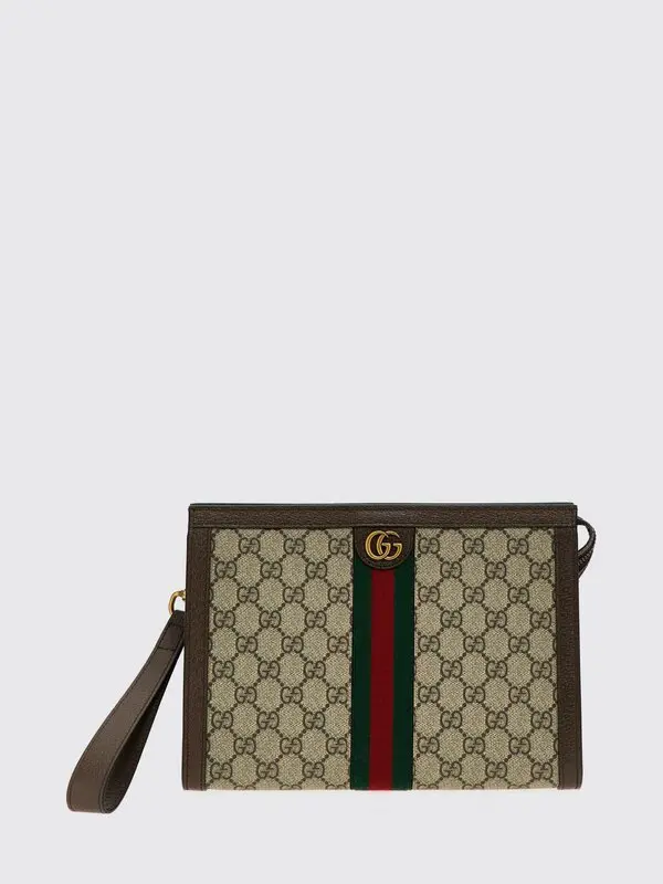 Gucci Monogrammed Briefcase With Stripe Detail - Cream