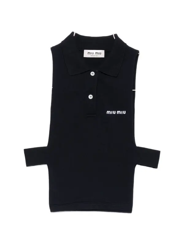 Miu Miu Sleeveless Polo Top With Logo Embroidery - Multicolor