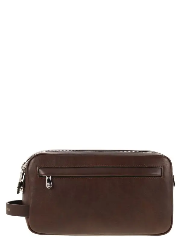 Brunello Cucinelli Leather Beauty Case With Double Zip And Embossed Logo - Red