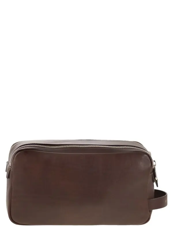 Brunello Cucinelli Leather Beauty Case With Double Zip And Embossed Logo - Red
