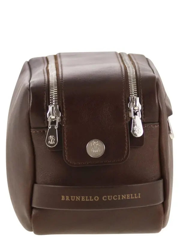 Brunello Cucinelli Leather Beauty Case With Double Zip And Embossed Logo - Red