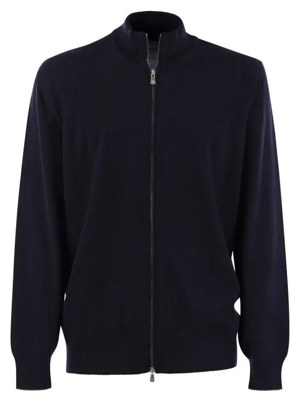 Brunello Cucinelli High-necked Cashmere Zip Cardigan - Blue