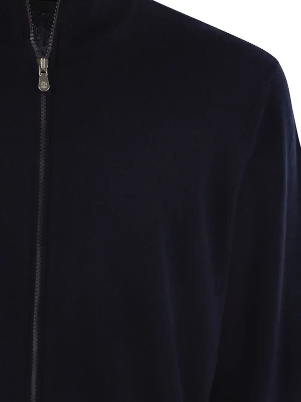 Brunello Cucinelli High-necked Cashmere Zip Cardigan - Blue