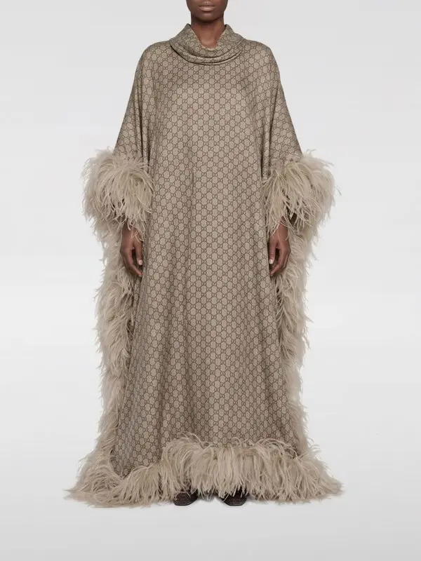 Gucci Monogram Feather-trimmed Dress - Brown