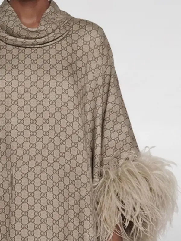 Gucci Monogram Feather-trimmed Dress - Brown