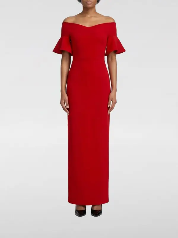 Solace London Off-the-shoulder Ruffle Sleeve Gown - Red