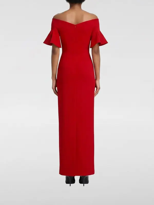Solace London Off-the-shoulder Ruffle Sleeve Gown - Red