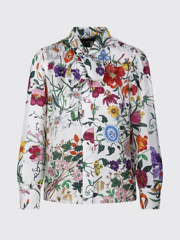 Gucci Printed Silk Bow Blouse