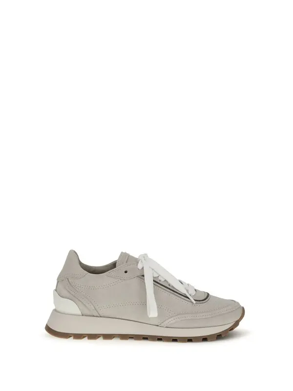 Brunello Cucinelli Hammered Leather Lace-up Sneakers - Gray