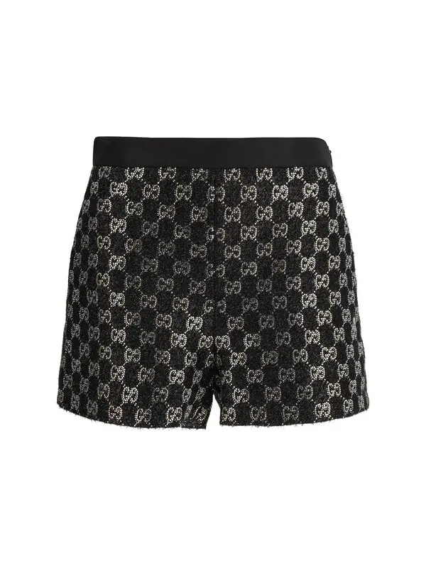 Gucci Tweed Wool Lamé Embroidered Shorts - Black