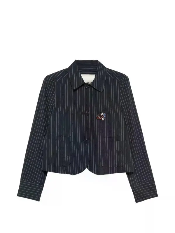 ODEEH Crystal Embellished Pinstripe Jacket