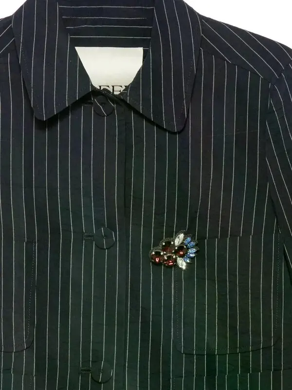 ODEEH Crystal Embellished Pinstripe Jacket