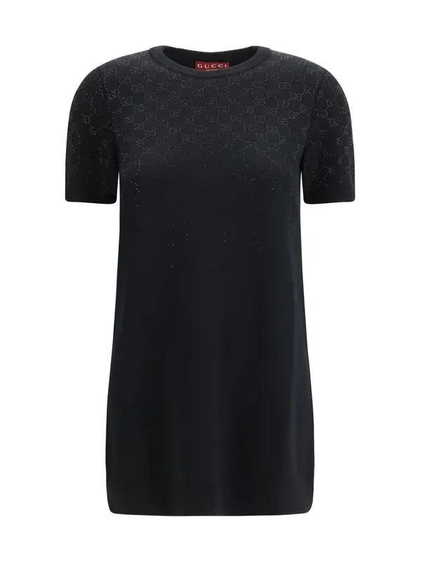 Gucci Wool-blend Mini Dress With Gg Crystal Motif