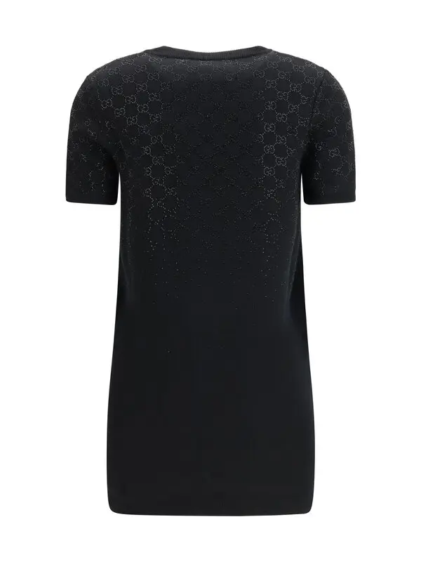 Gucci Wool-blend Mini Dress With Gg Crystal Motif