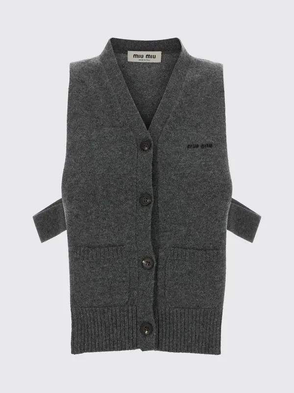 Miu Miu Grey Cashmere V-neck Cardigan Vest