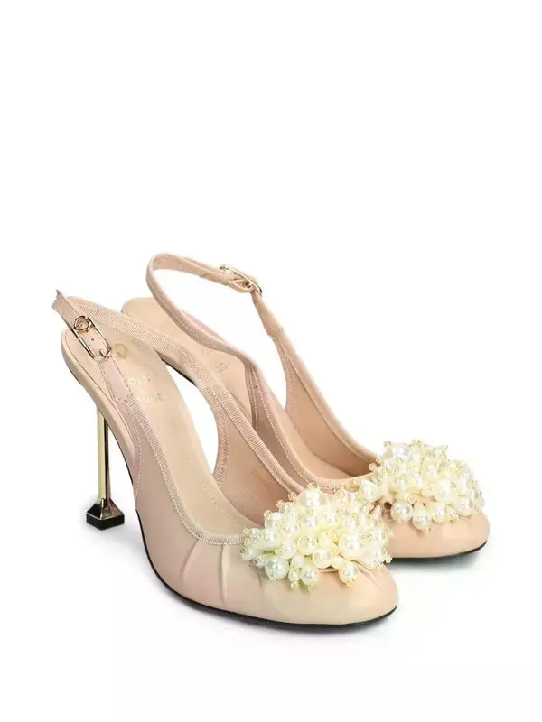 GOLD & ROUGE Pipoca Pearl Embellished Slingback Pumps - Neutrals
