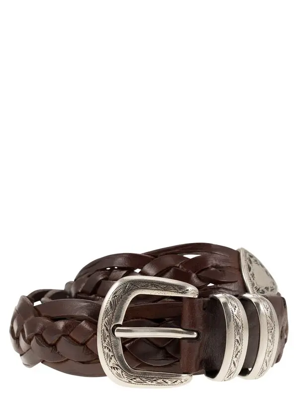 Brunello Cucinelli Braided Calfskin Belt With Detailed Buckle And Tip - Brown