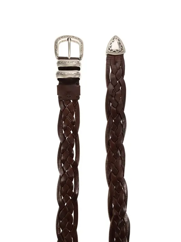 Brunello Cucinelli Braided Calfskin Belt With Detailed Buckle And Tip - Brown