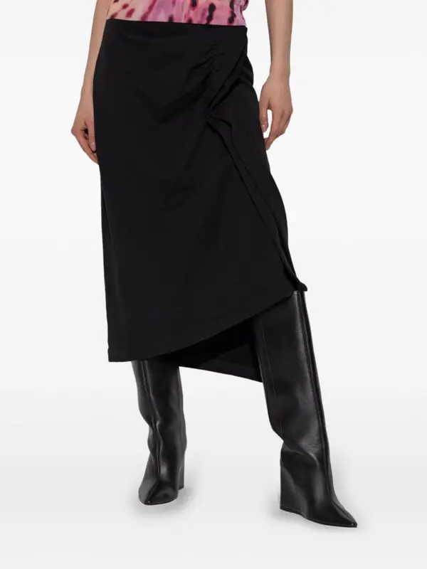Dries Van Noten Black Elasticated Waistband Asymmetric Hem Midi Skirt