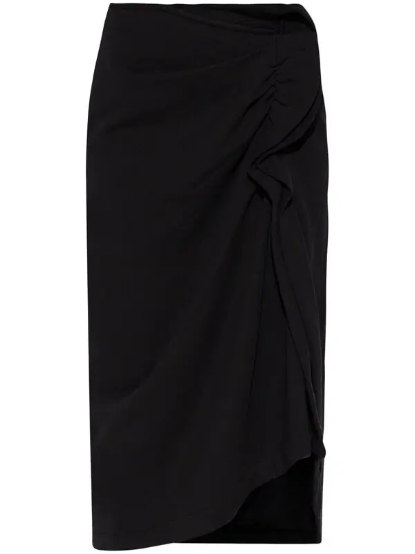 Dries Van Noten Black Elasticated Waistband Asymmetric Hem Midi Skirt - Multicolor