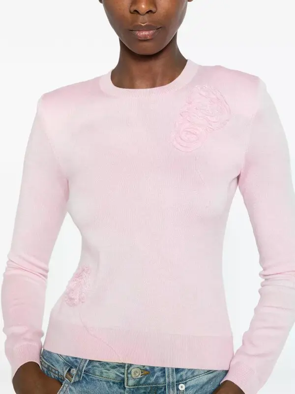SELF-PORTRAIT Floral Appliqué Crew Neck Sweater