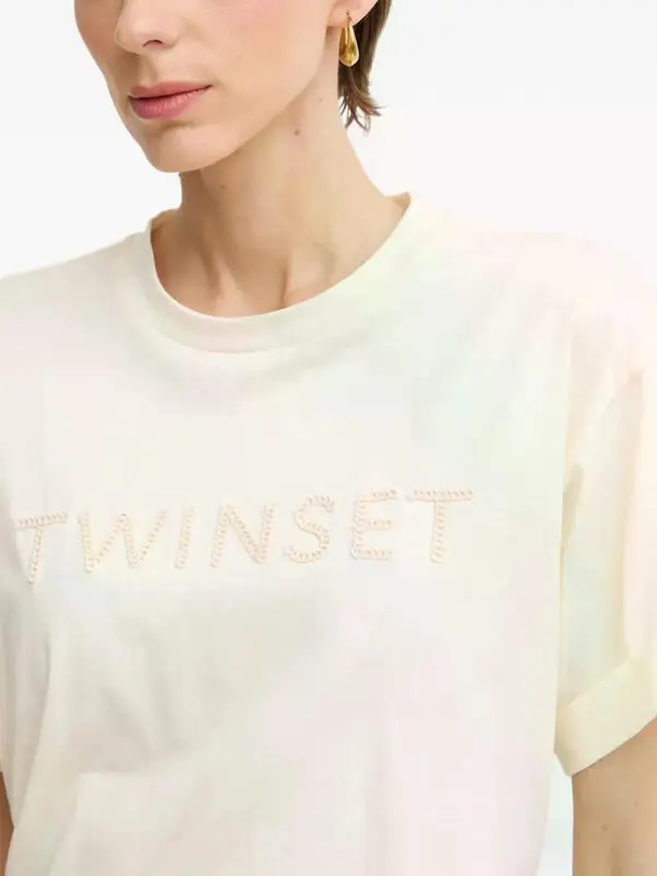 TWINSET Logo Embroidered Rolled Cuff T-shirt