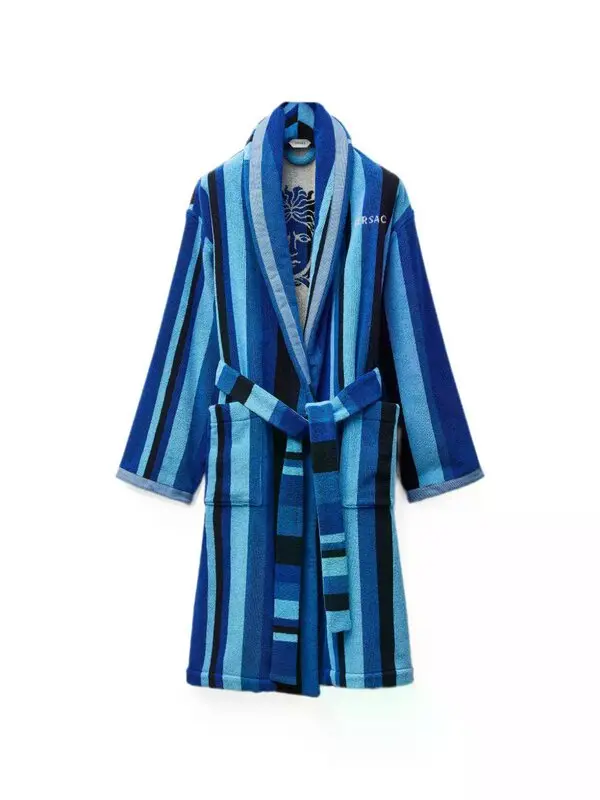 Versace Medusa-motif Striped Bathrobe