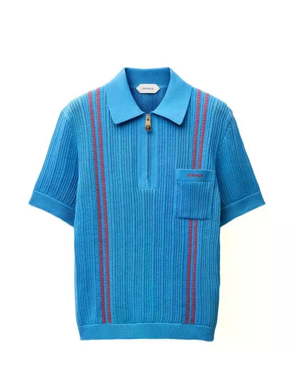 Versace Greca-pattern Zip-neck Polo Shirt - Blue