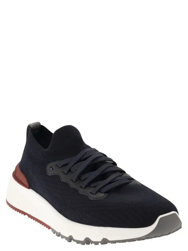 Brunello Cucinelli Cotton Knit And Semi-glossy Calf Leather Runners