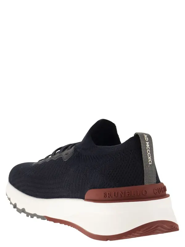 Brunello Cucinelli Cotton Knit And Semi-glossy Calf Leather Runners