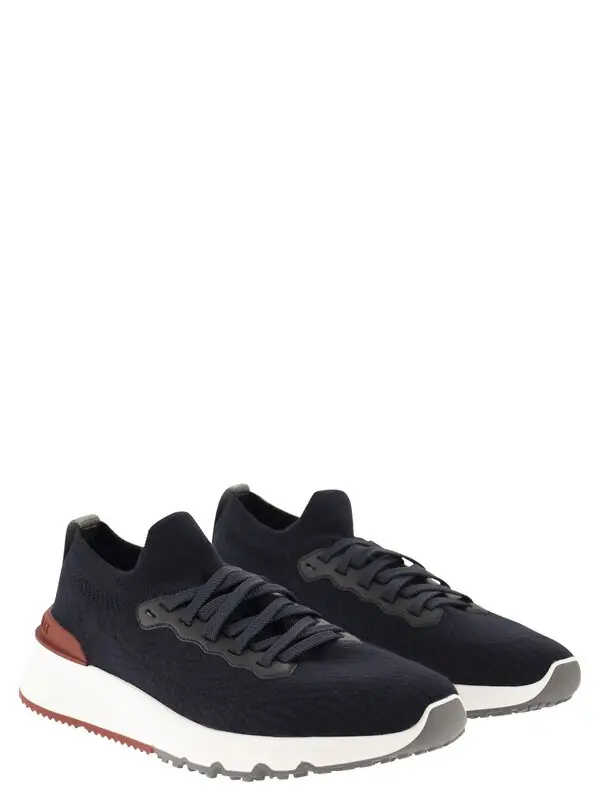 Brunello Cucinelli Cotton Knit And Semi-glossy Calf Leather Runners