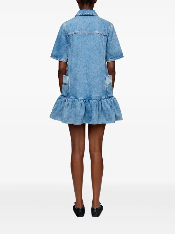 GANNI Denim Cotton Mini Dress With Ruffled Hem