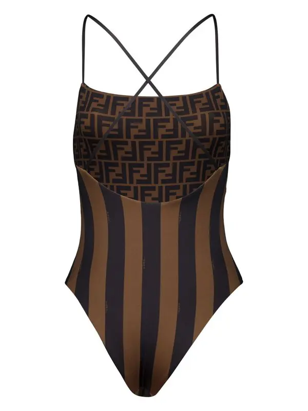 Fendi Reversible Striped One-piece Swimsuit With Logo Print